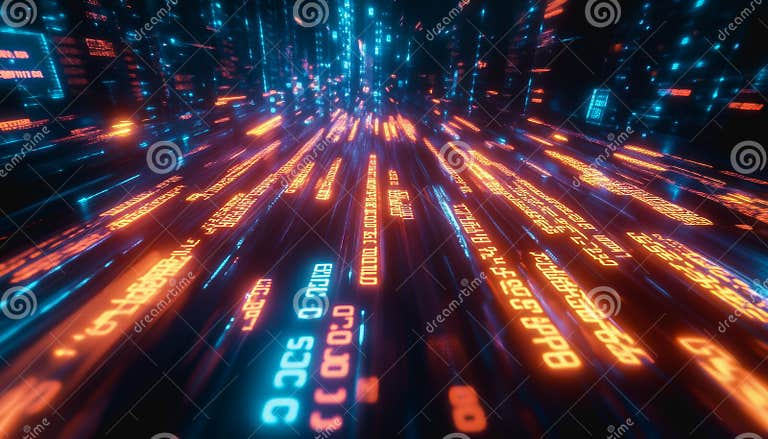 Glowing Binary Code Streams in a High-tech, Futuristic Digital Scene Stock Image - Image of ...