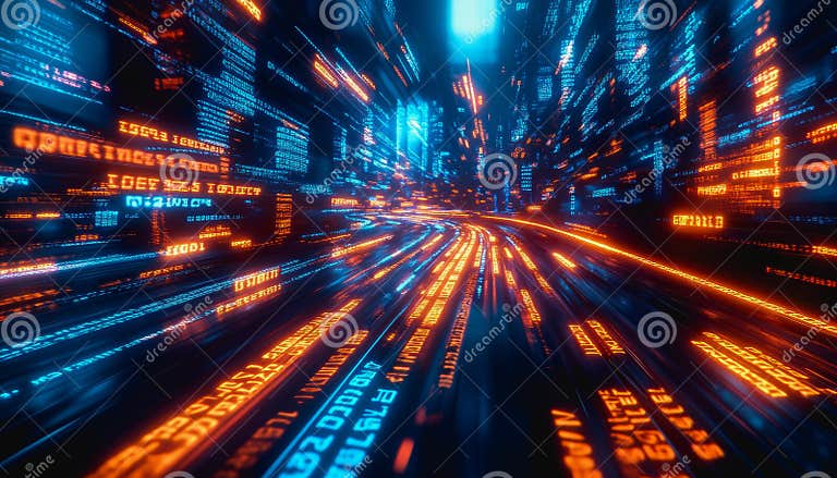 Glowing Binary Code Streams in a High-tech, Futuristic Digital Scene Stock Photo - Image of ...