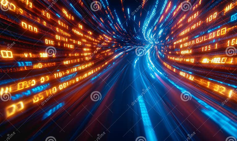 Glowing Binary Code Streams in a High-tech, Futuristic Digital Scene ...