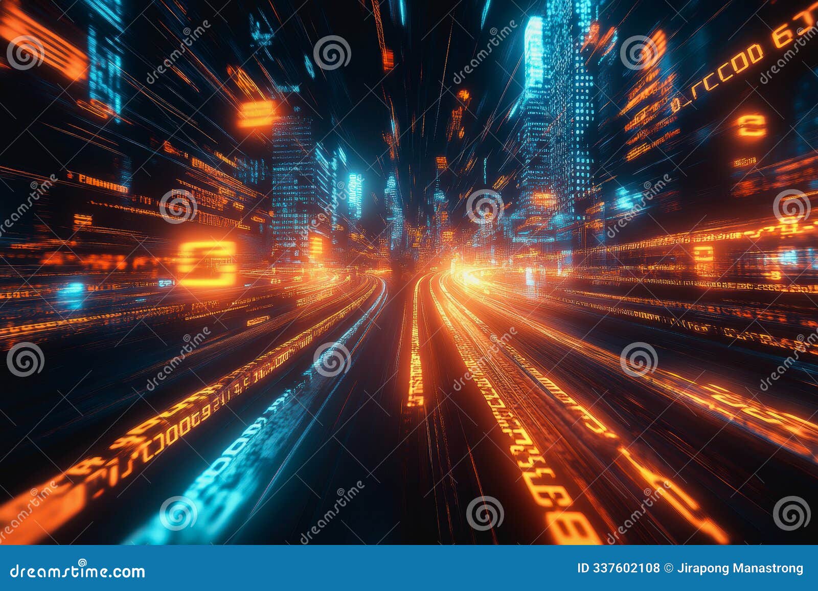 Glowing Binary Code Streams in a High-tech, Futuristic Digital Scene Stock Photo - Image of ...