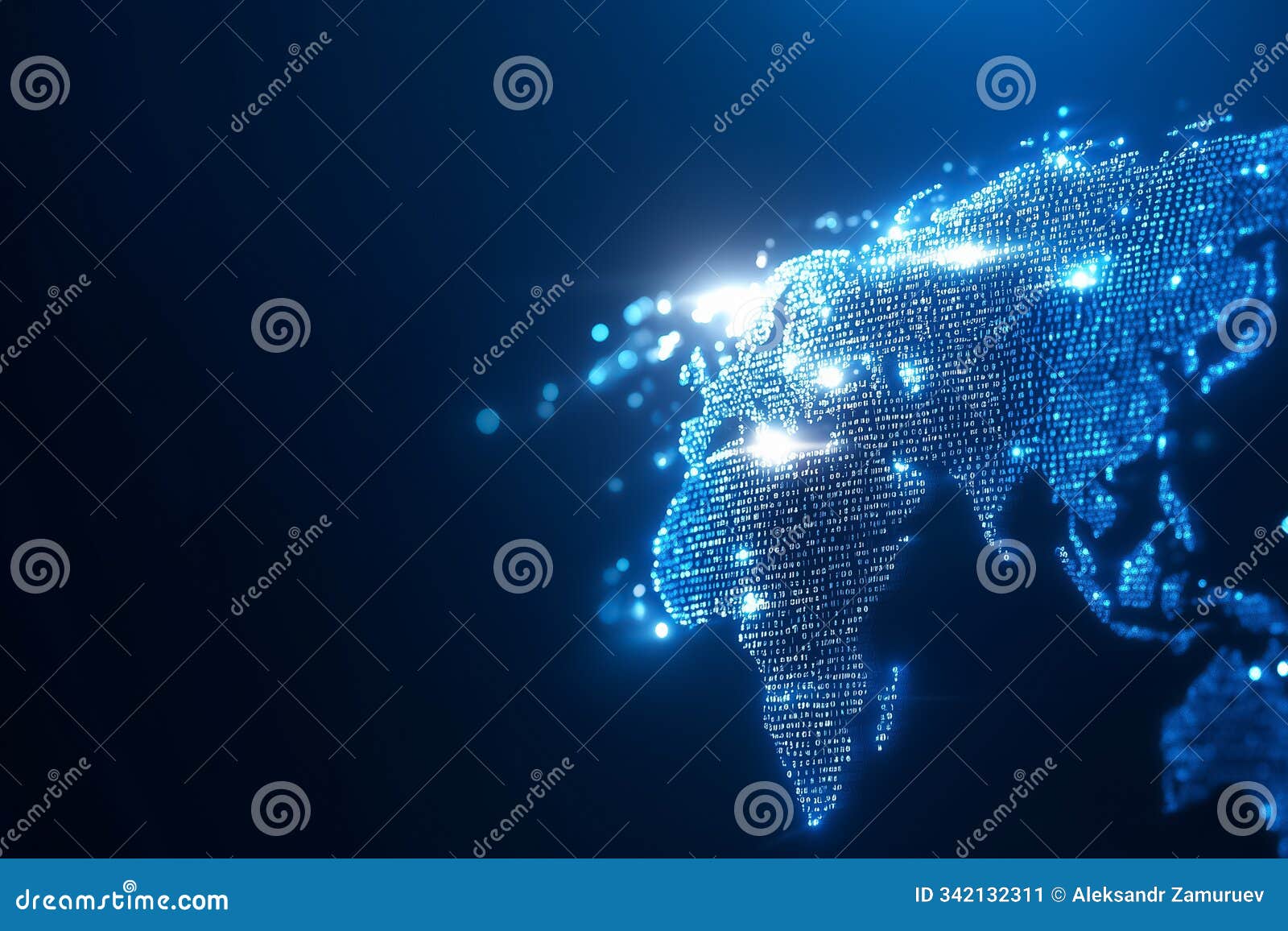 A Glowing Binary Code World Map Showcases Global Digital Connectivity and Tech Progress Stock ...