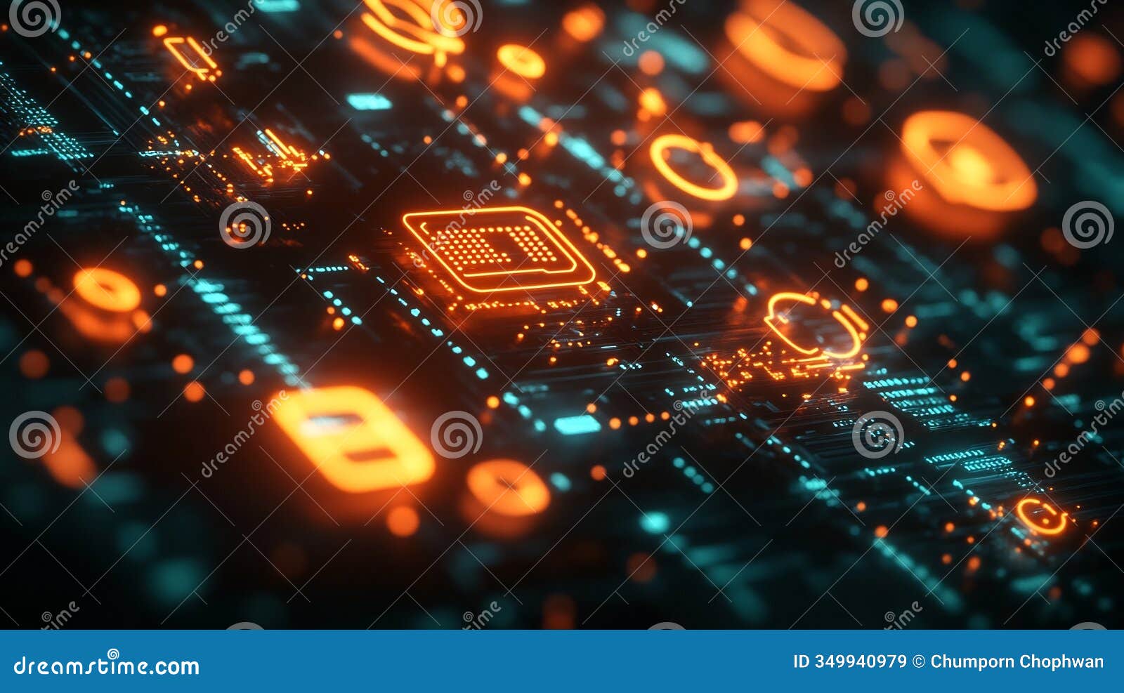 Glowing Binary Coded Chat Icons in a Digital Matrix Background Stock ...