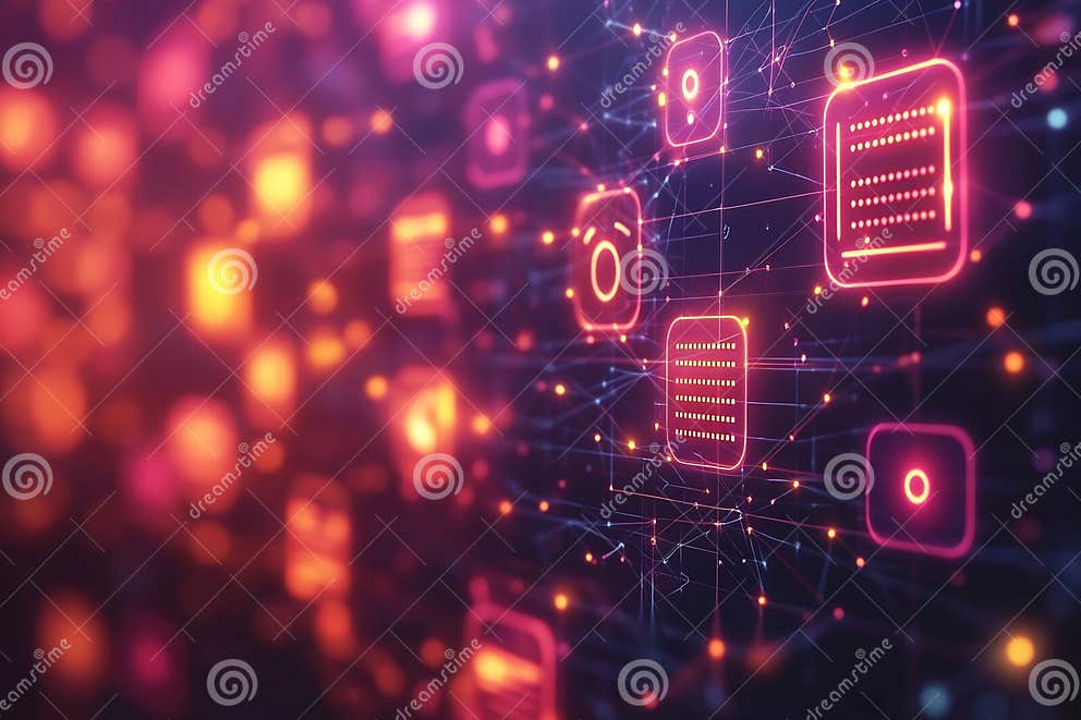 Glowing Binary Coded Chat Icons in a Vibrant Digital Matrix Background ...