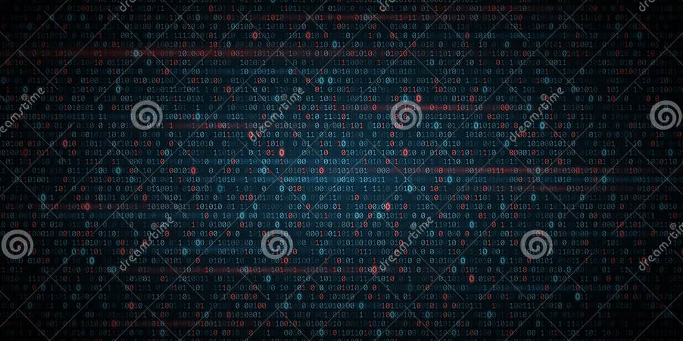 Glowing Binary Software Code Background. Random Binary Numbers of Program Code. Digital Data ...