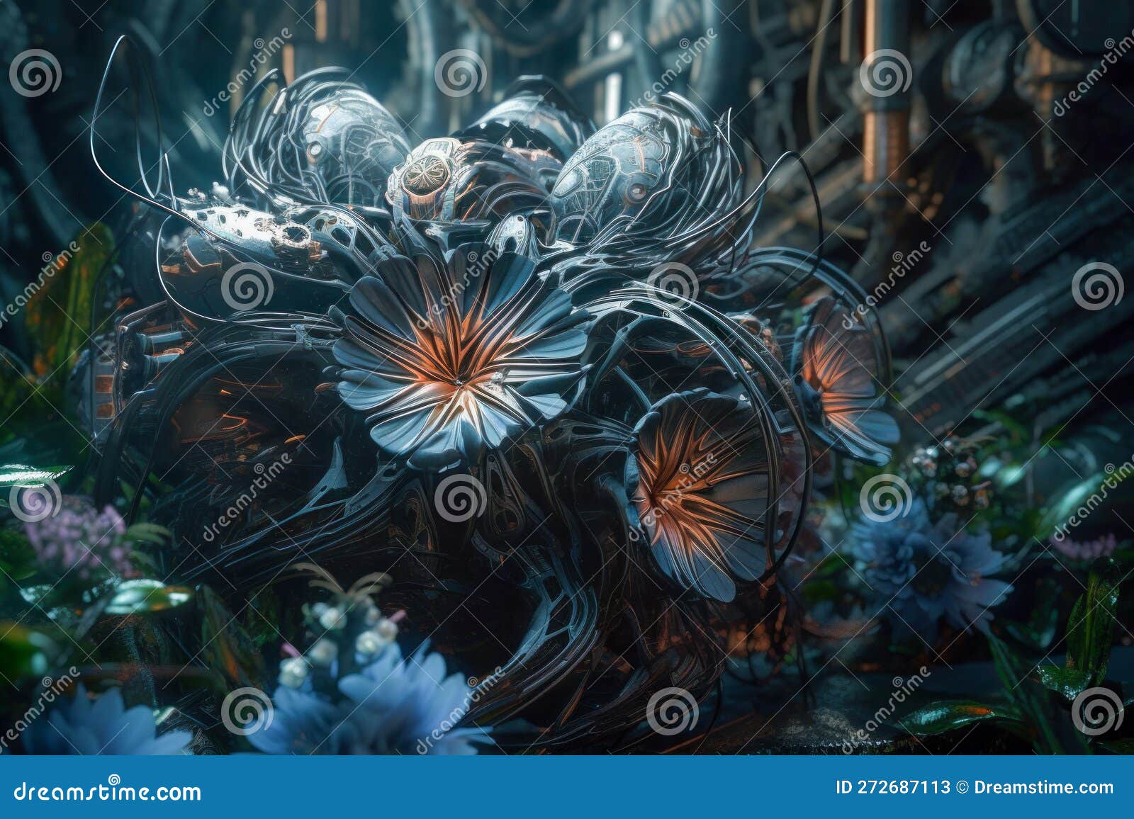 Glowing Biomechanics Alien Extraterrestrial Flower Abstract Background ...