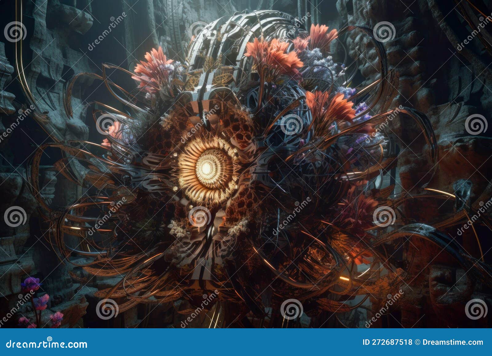 Glowing Biomechanics Alien Extraterrestrial Flower Abstract Background ...
