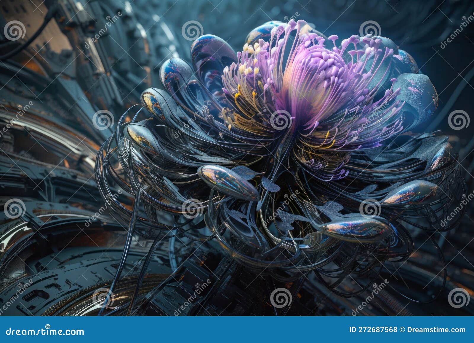 Glowing Biomechanics Alien Extraterrestrial Flower Abstract Background ...