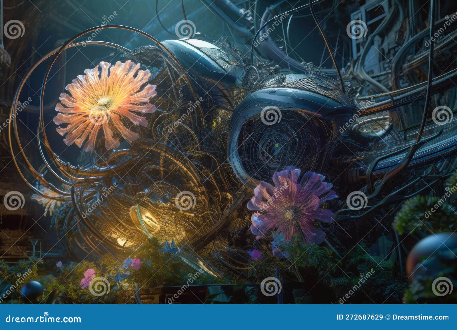 Glowing Biomechanics Alien Extraterrestrial Flower Abstract Background ...