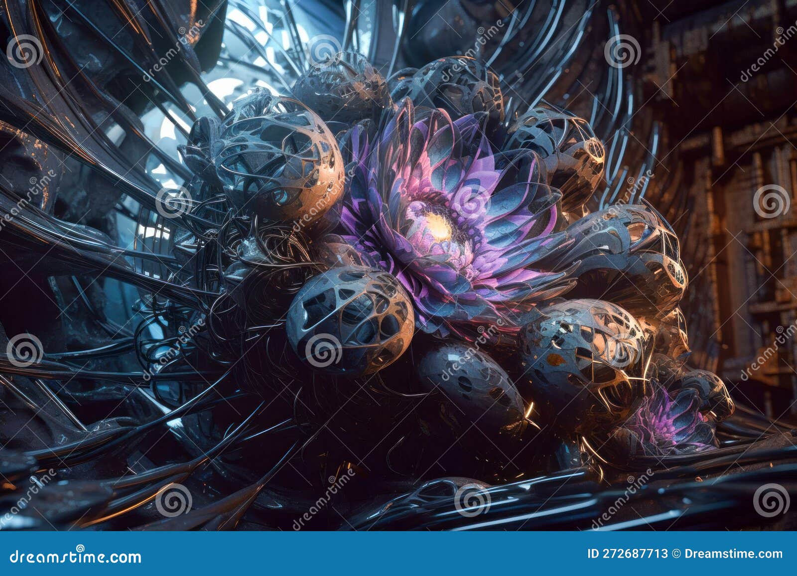 Glowing Biomechanics Alien Extraterrestrial Flower Abstract Background ...