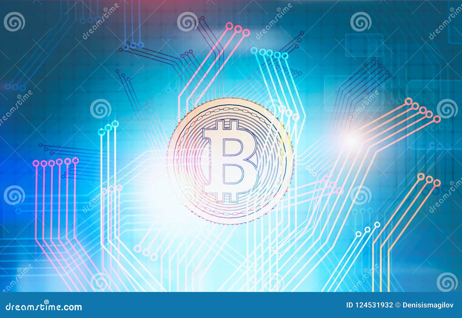 Glowing Bitcoin in Circuits, Blue Background. 3d Illustration Stock ... Glowing Bitcoin in Circuits, Blue Background. 3d Illustration Stock ...
