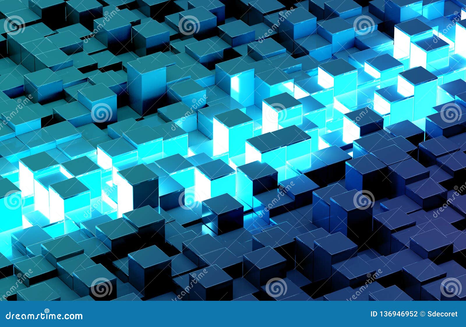 Glowing Black and Blue Squares Background Pattern 3D Rendering Stock ...