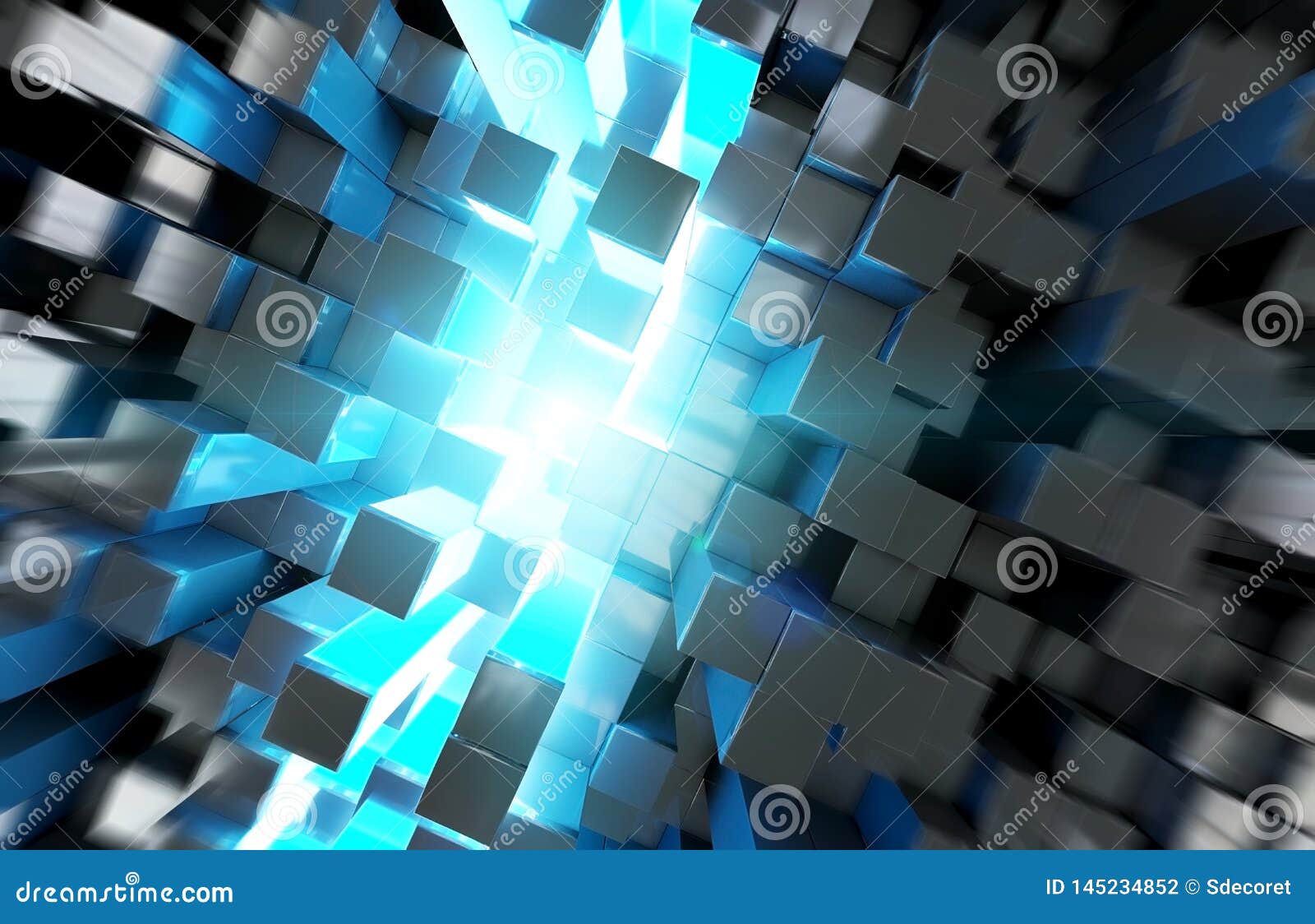 Glowing Black and Blue Squares Background Pattern 3D Rendering Stock ...