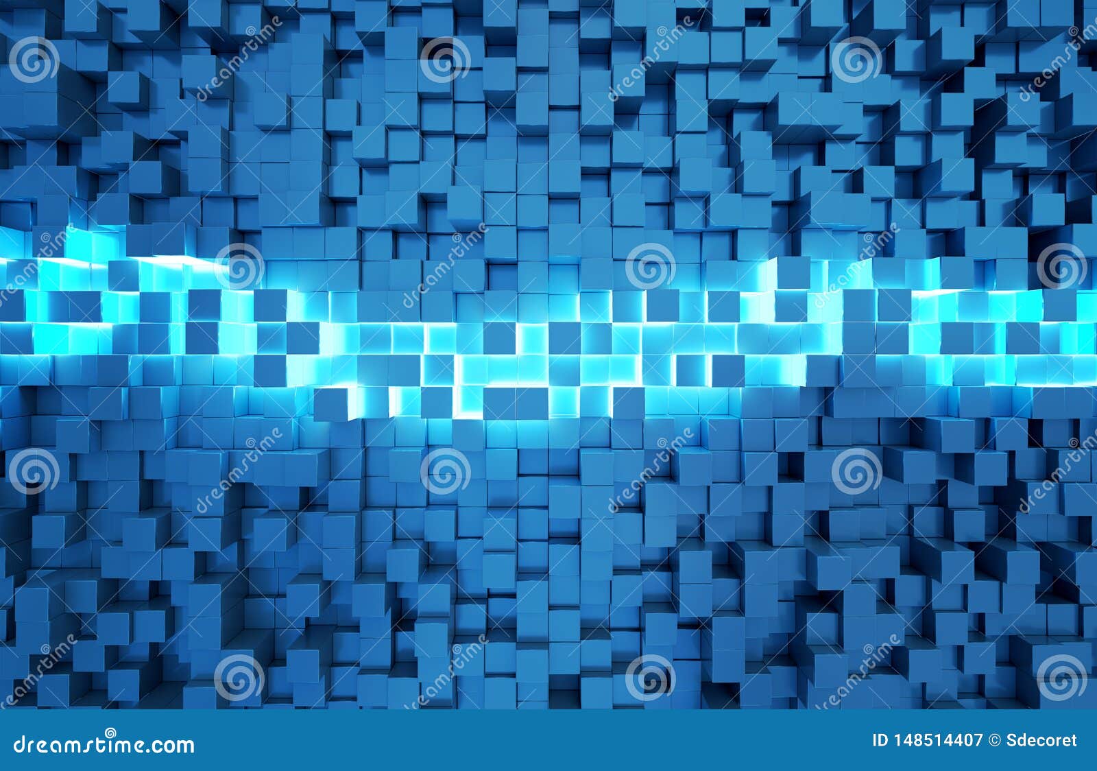 Glowing Black and Blue Squares Background Pattern 3D Rendering Stock ...