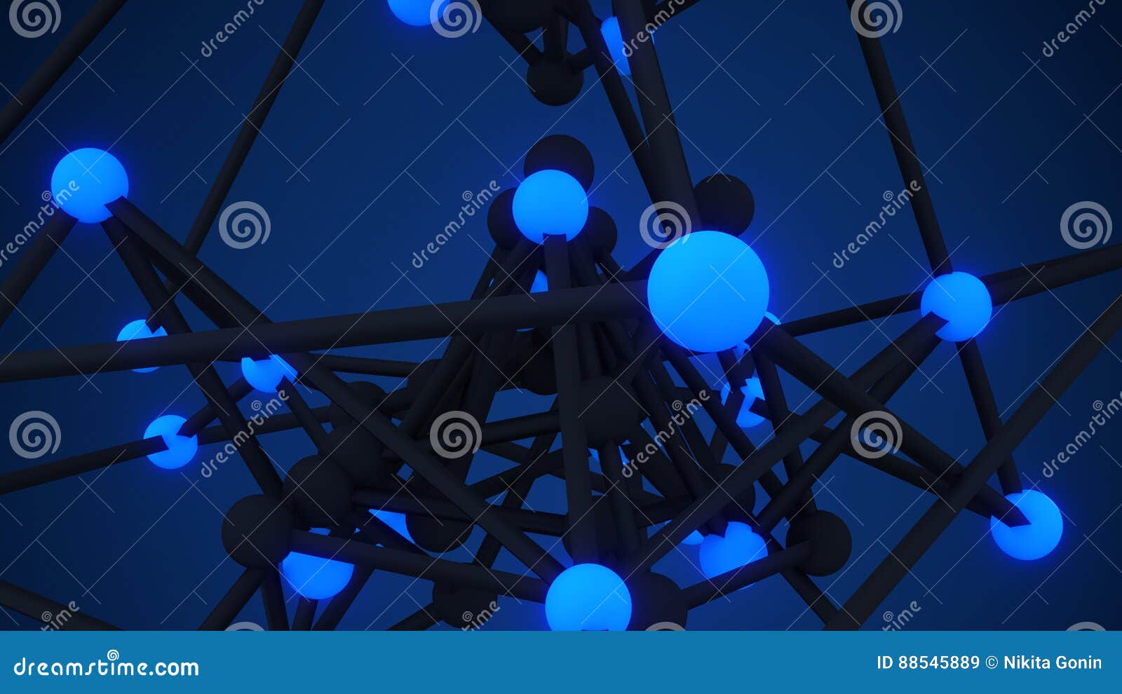 Glowing Blue Atom Grid Close-up Abstract Sci-fi 3D Render Stock ...