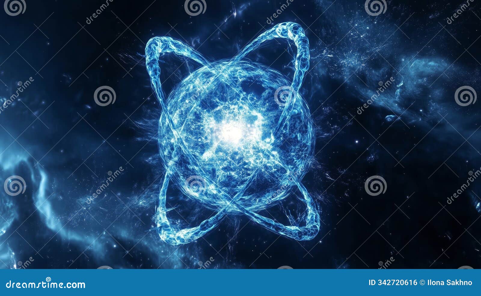 Glowing Blue Atomic Nucleus in Deep Space Stock Photo - Image of visual ...