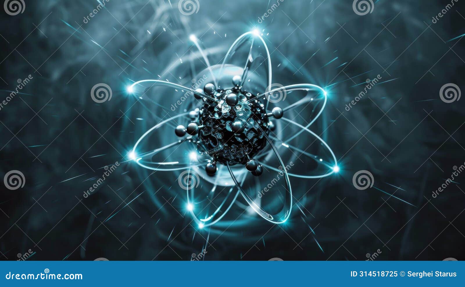 A Glowing Blue Atomic Structure with a Black Background, AI Stock ...