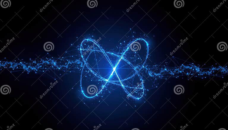 Glowing Blue Atomic Structure with Interconnected Particles on Dark ...
