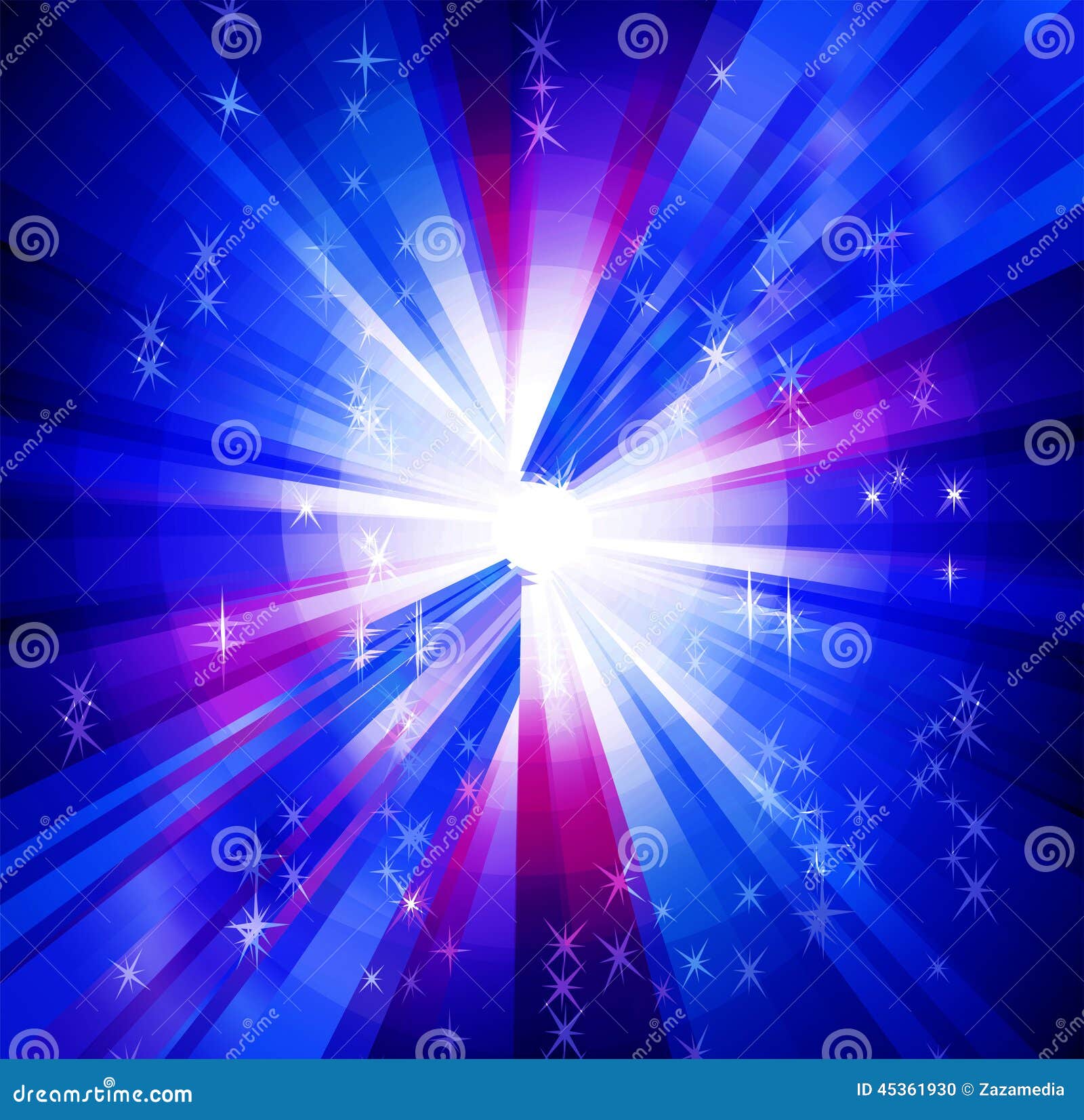 Glowing Blue Background with Rays and Stars Stock Illustration ...