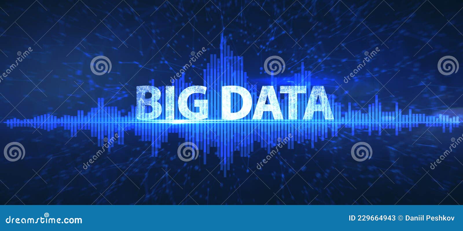 Glowing Blue Big Data Interface on Grid Background. Technology and ...