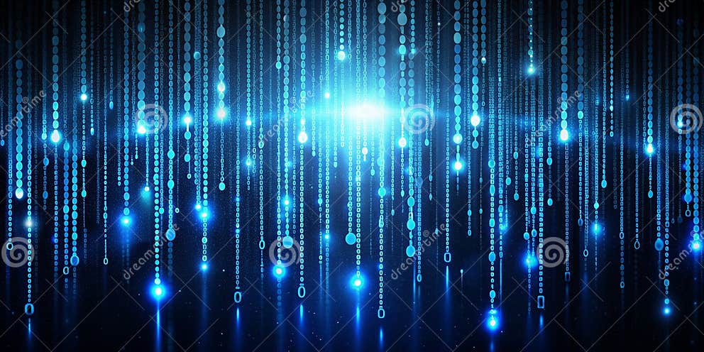 Glowing Blue Binary Code Streams Across Abstract Dark Background ...