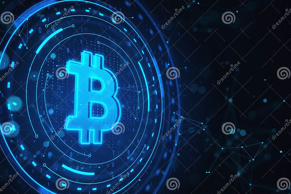 Glowing Blue Bitcoin Backdrop. Cryptocurrency and Finance Concept Stock ...