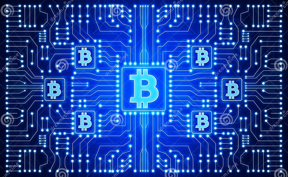 Glowing Blue Bitcoin Background Stock Illustration - Illustration of ...