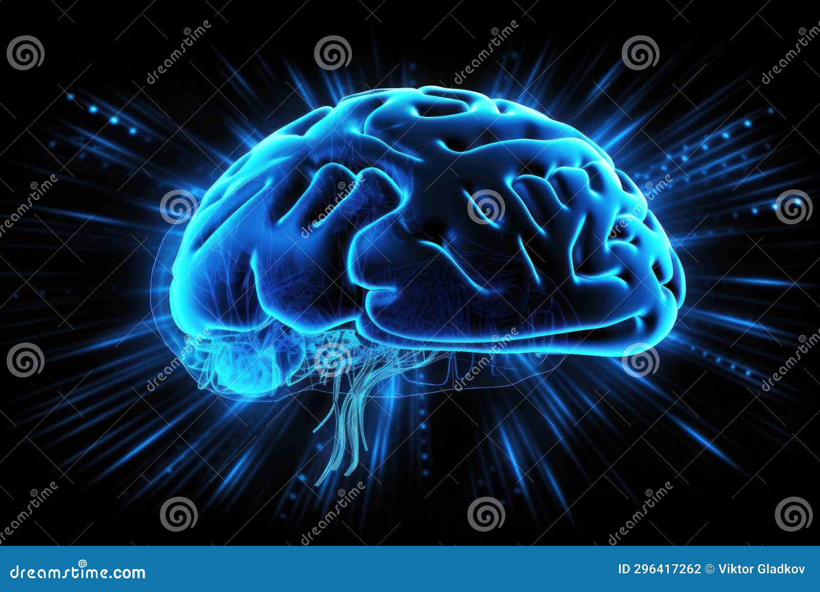 Glowing Blue Brain on a Background. Generative AI Stock Photo - Image ...