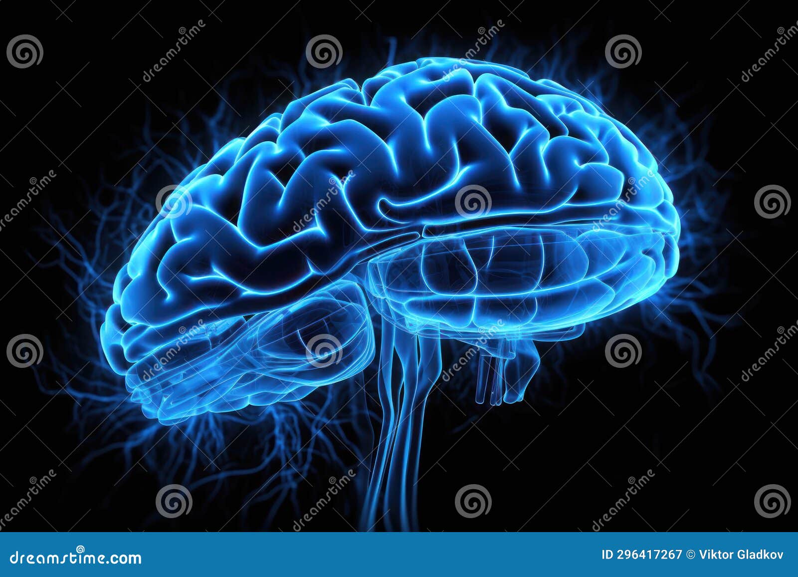 Glowing Blue Brain on a Background. Generative AI Stock Illustration ...