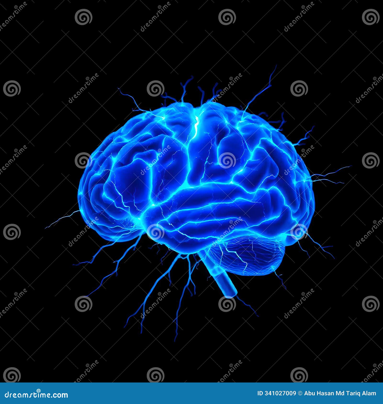 A Glowing Blue Brain With Electrical Discharges Royalty-Free Stock ...