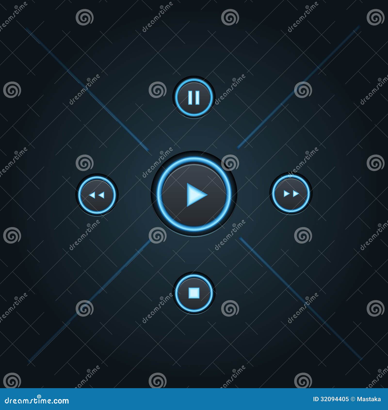 Glowing blue buttons. stock vector. Illustration of music - 32094405