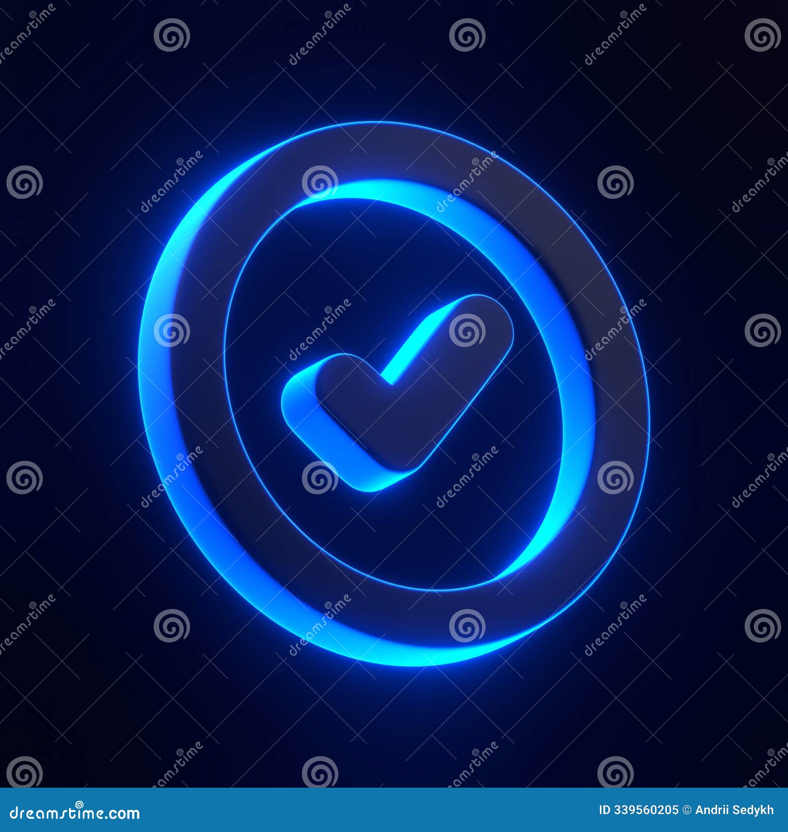 Glowing Blue Neon Checkmark Symbol Stock Illustration - Illustration of ...