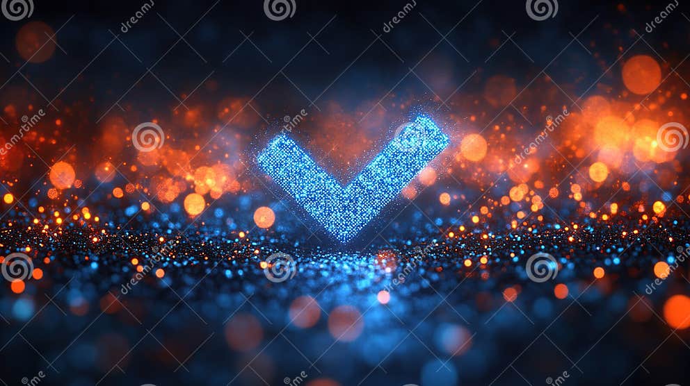 Glowing Blue Checkmark Symbol on Dark Sparkle Background Stock ...