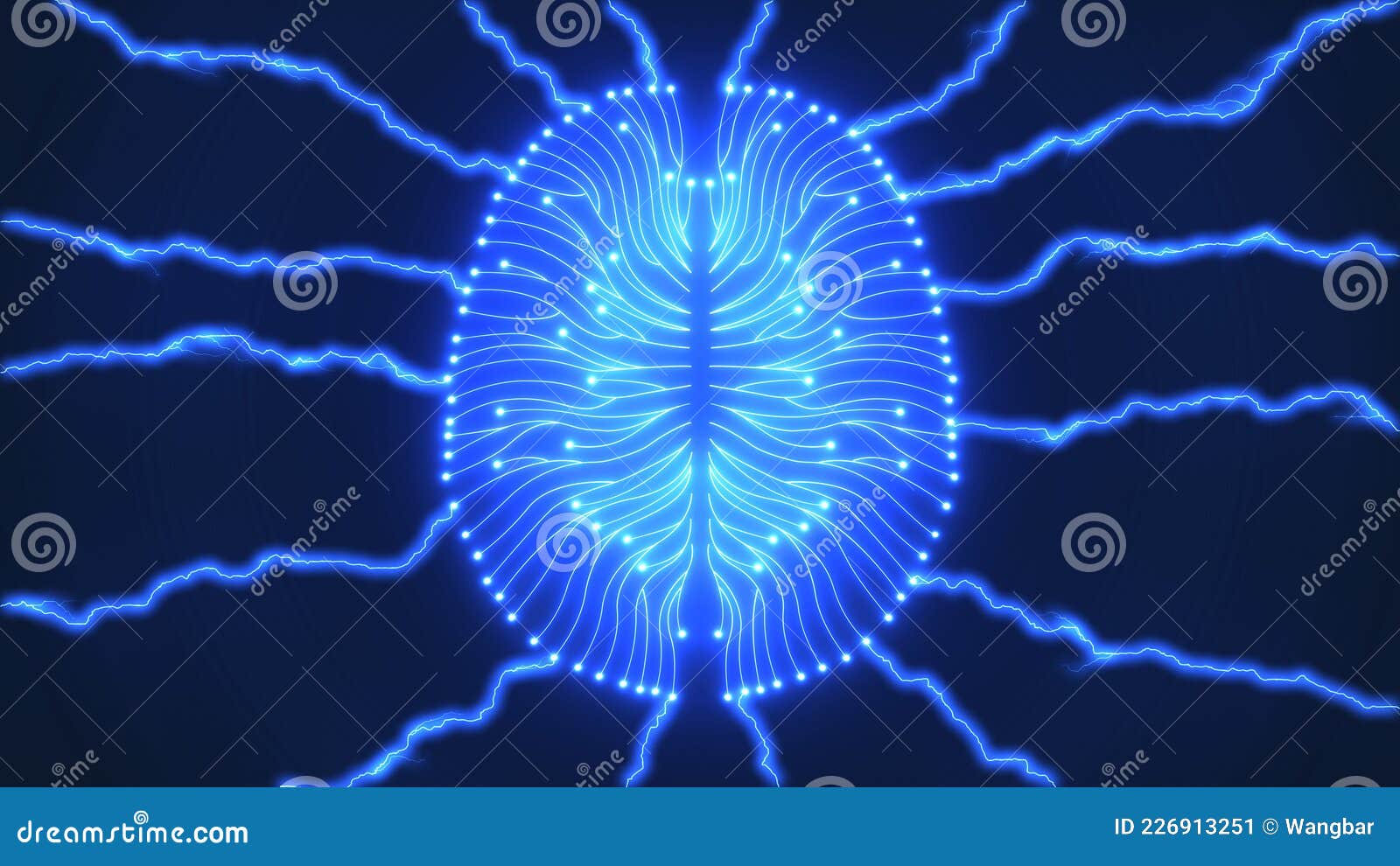 Glowing Blue Computer Brain with Lightning Bolts of Electricity Stock ...