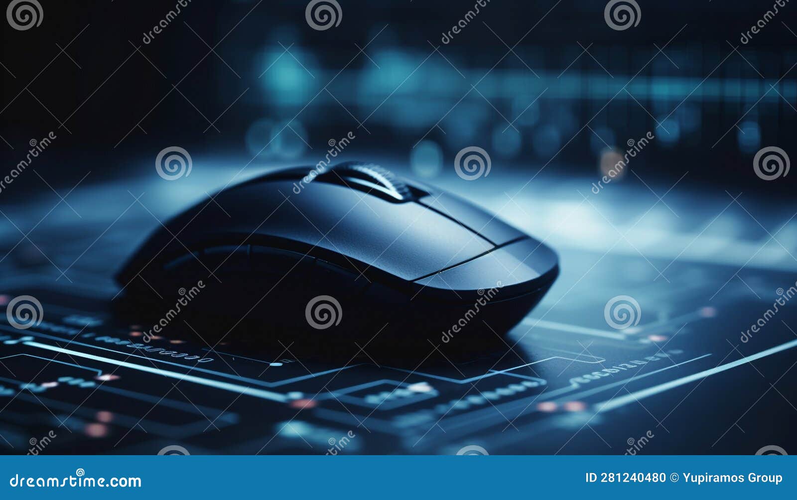 Glowing Blue Computer Equipment on Dark Desk Using Wireless Technology ...