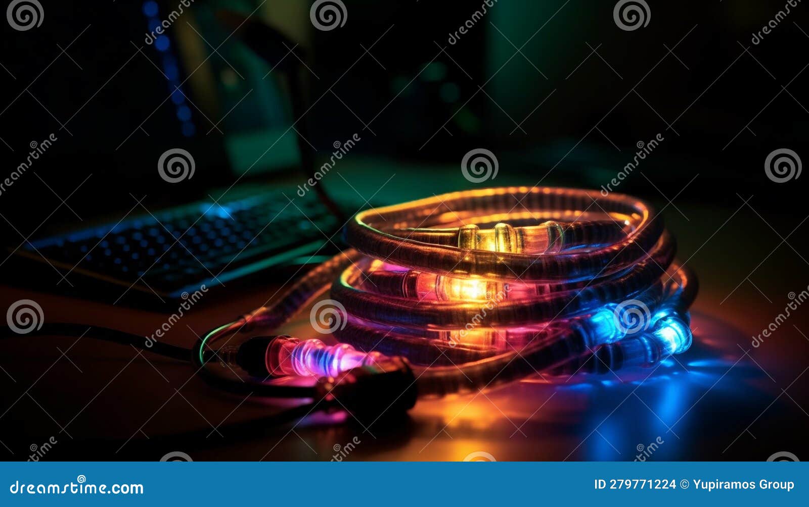 Glowing Blue Computer Equipment Illuminates Dark Nightclub for ...