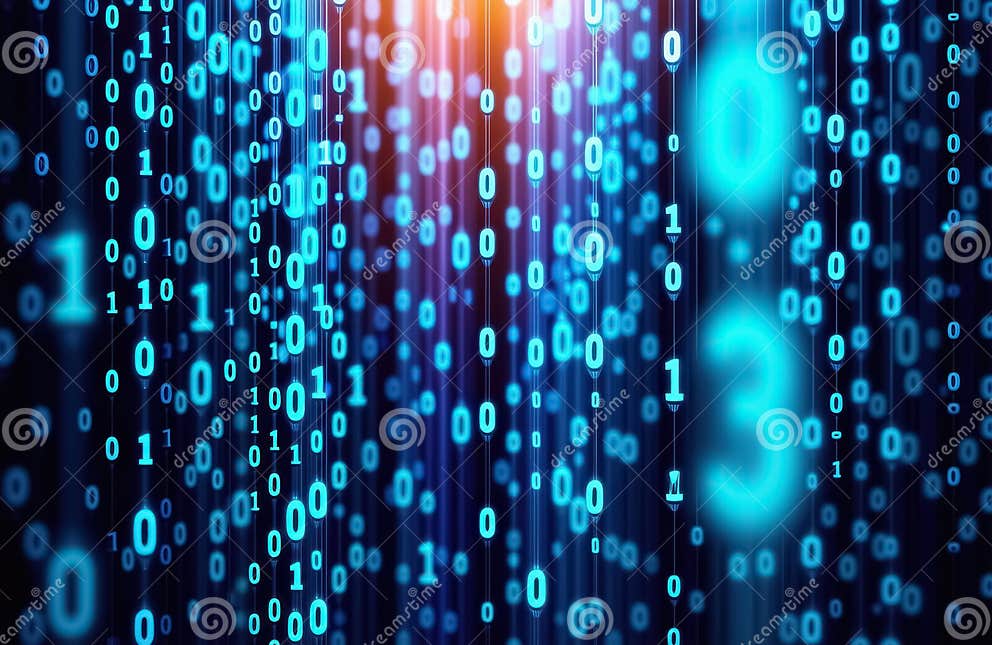 Glowing Blue Digital Binary Code Background with Abstract Numbers. AI Generation Stock Photo ...