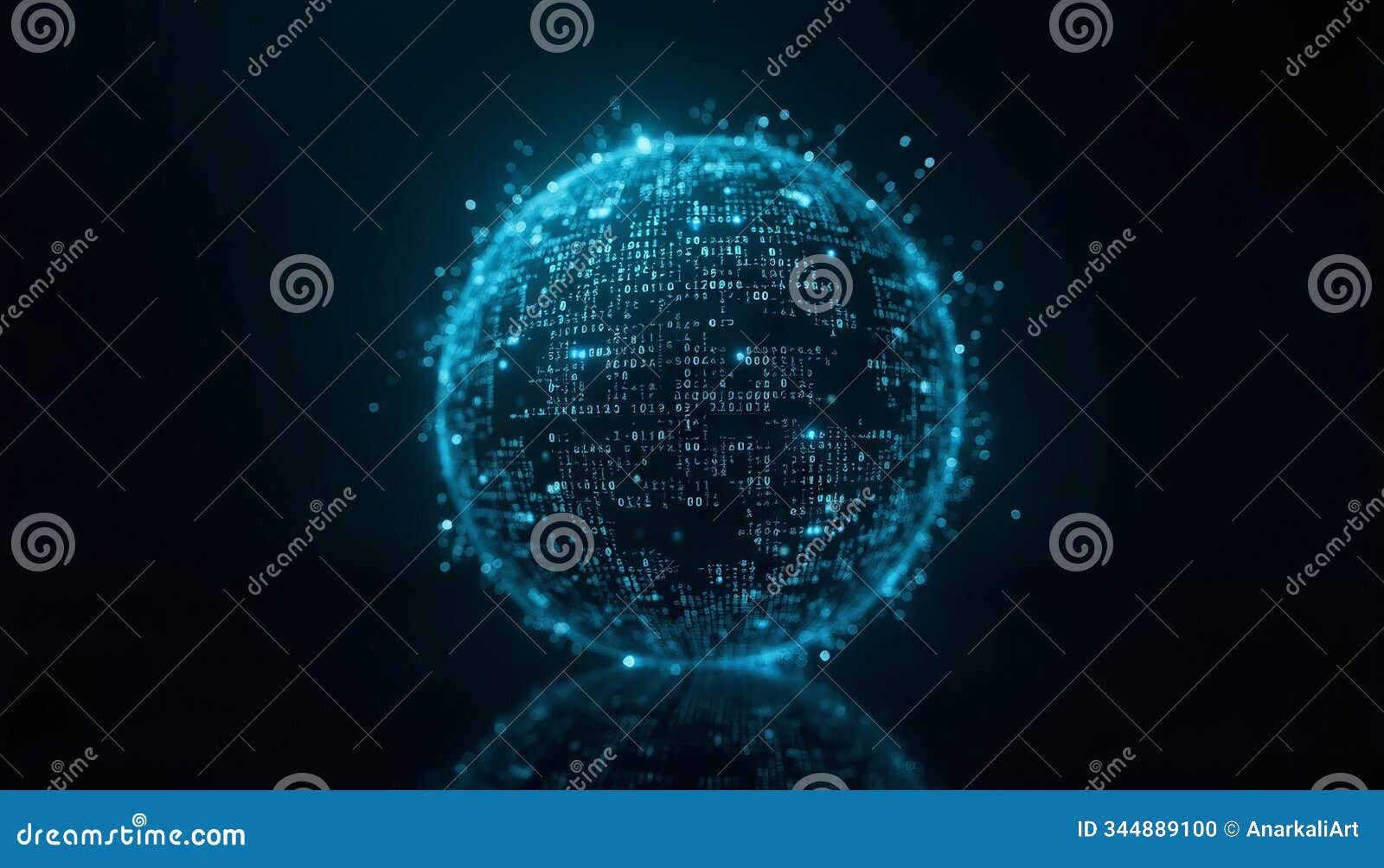 Glowing Blue Digital Sphere Formed from Pixelated Patterns Against ...