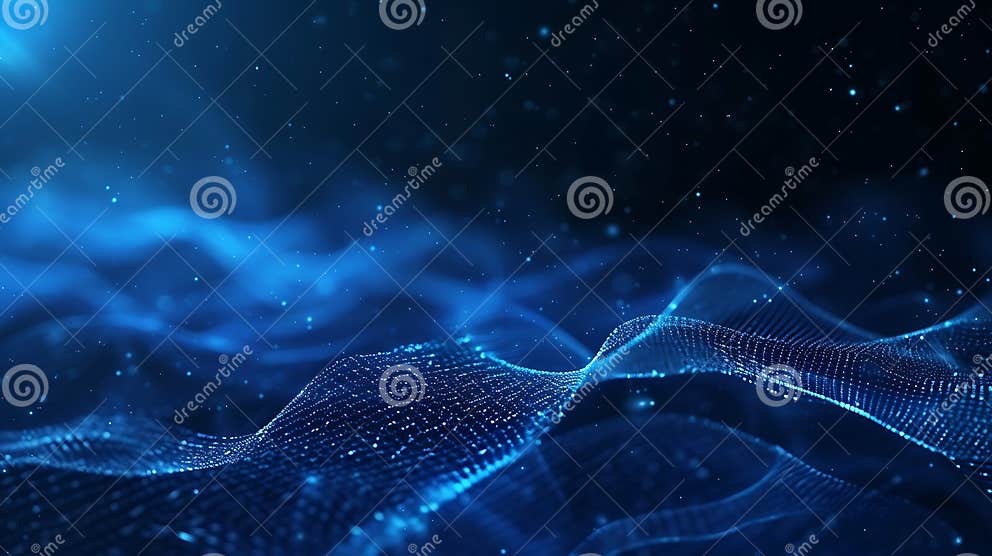 Glowing Blue Digital Wave with Particle Dispersion in Abstract ...