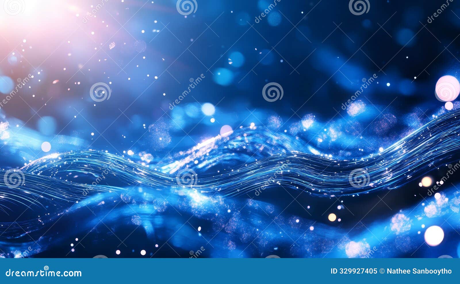 Glowing Blue Digital Waves and Bokeh Lights Stock Illustration ...