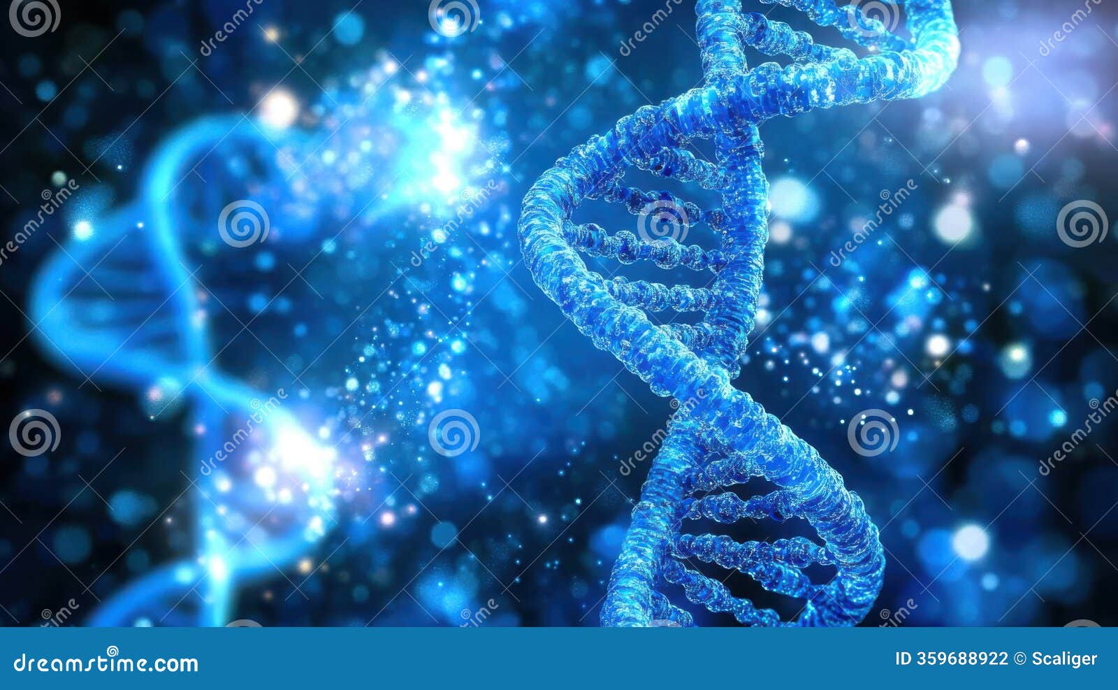 Glowing Blue Dna Helix Surrounded by Abstract Molecular Structures in ...
