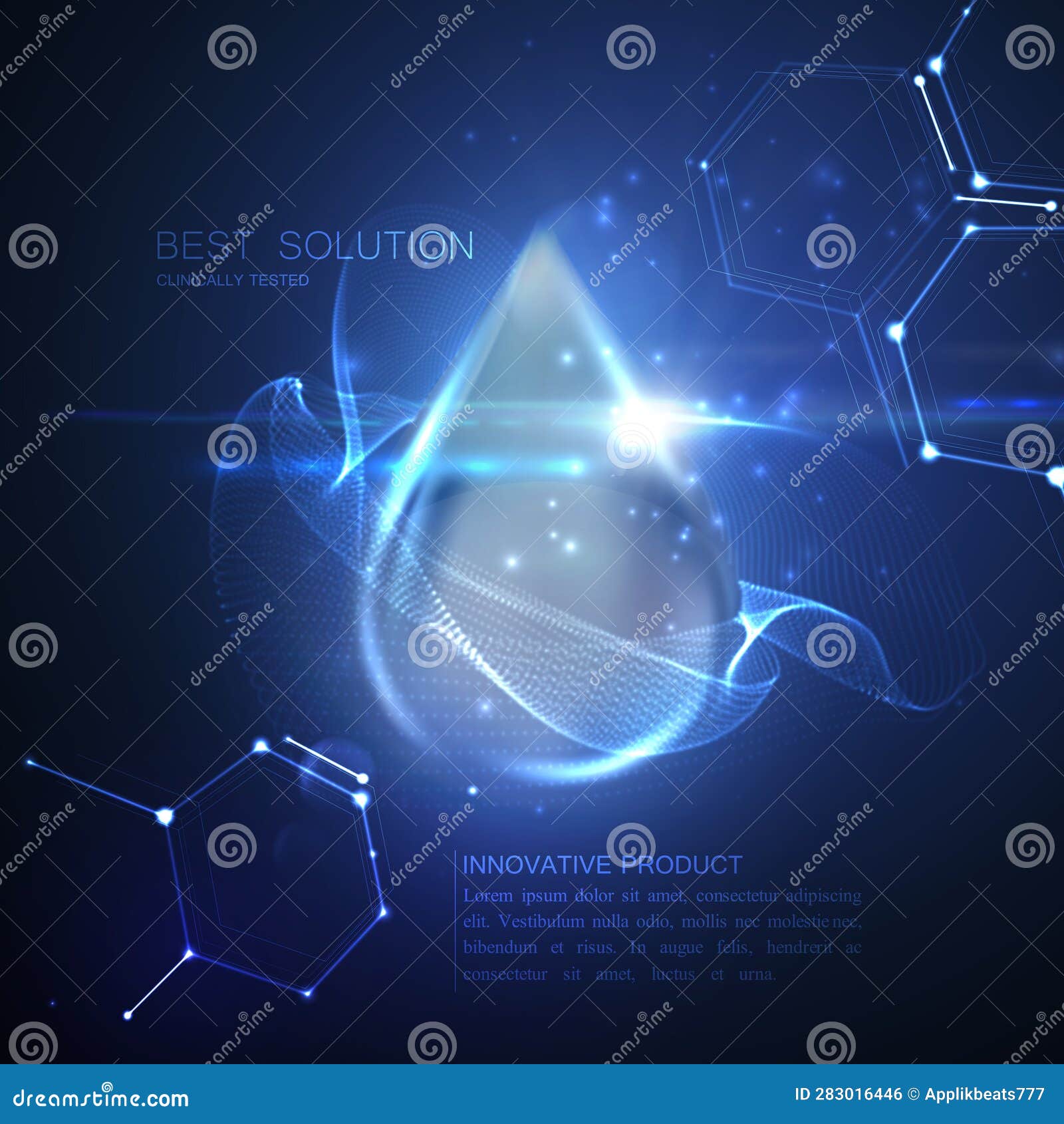 Glowing Blue Droplet with Wavy Shaped Particles Stock Vector ...