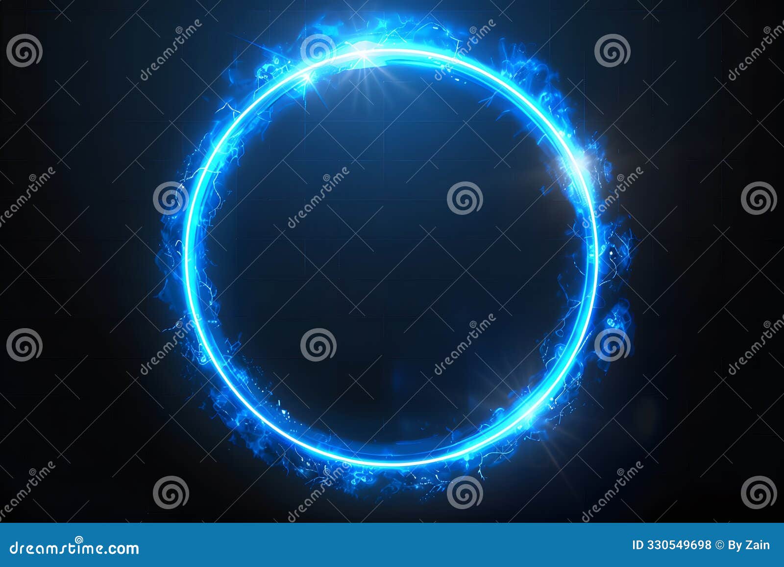 Glowing Blue Energy Ring on Dark Background with Abstract Light Effects ...