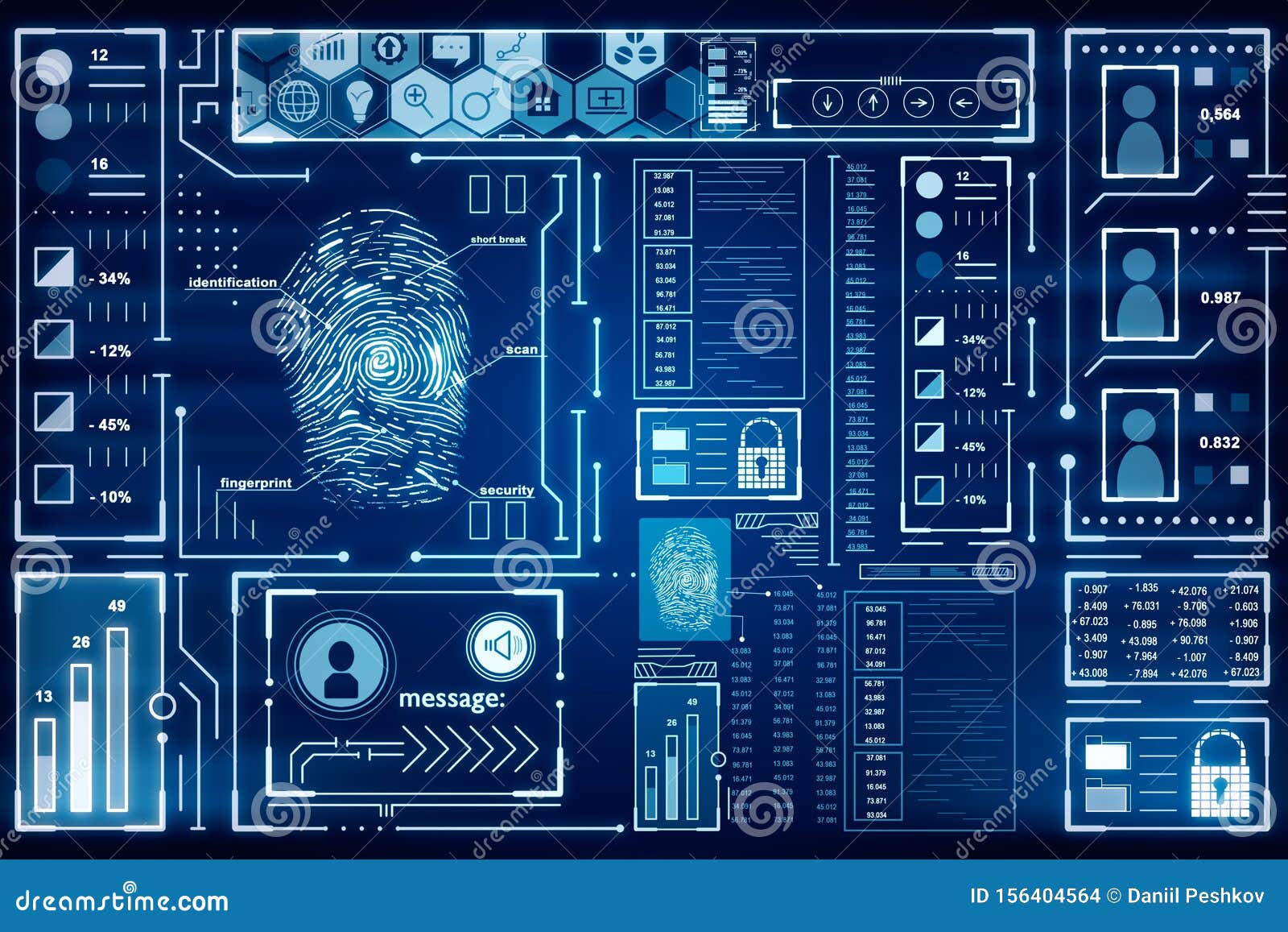 Glowing Blue Fingerprint Interface Stock Illustration - Illustration of ...