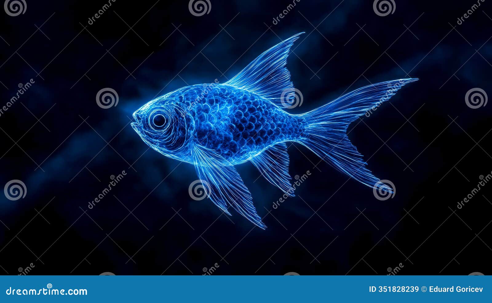Glowing Blue Fish Swimming in Dark Water Represents Evolution and ...