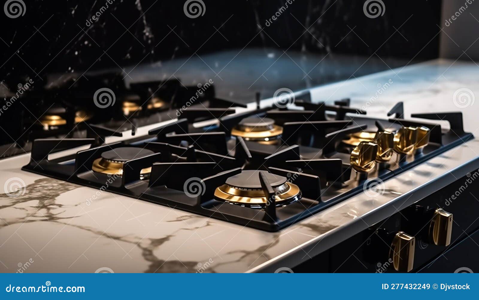 Glowing Blue Flame on Stainless Steel Stove Top Generated by AI Stock ...