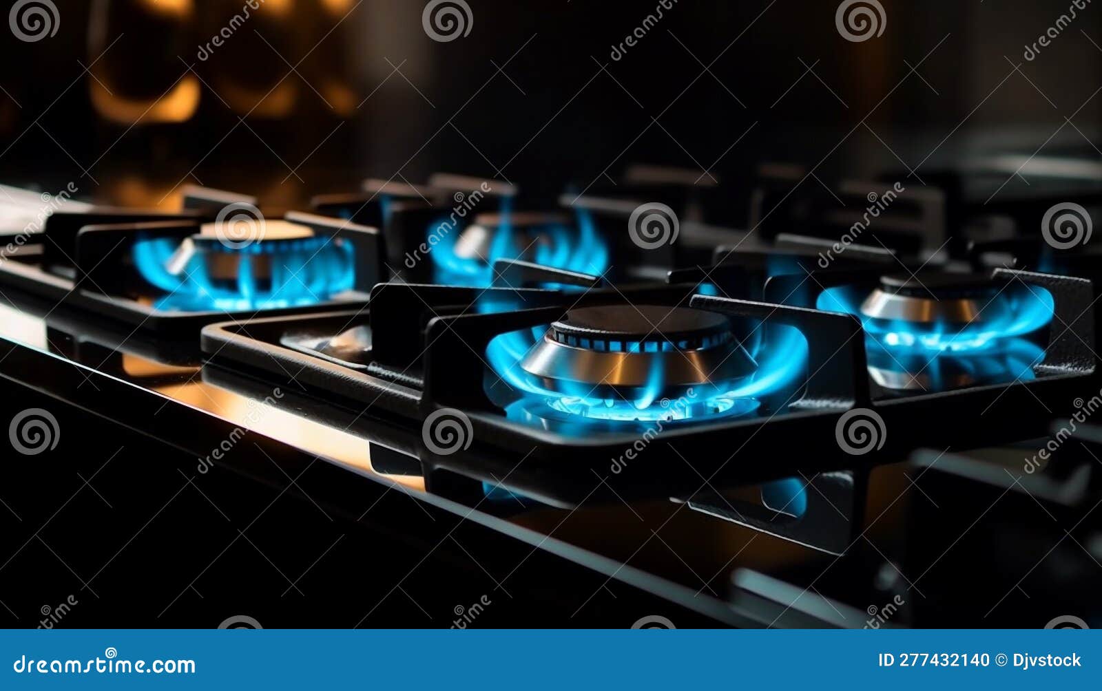 Glowing Blue Flame on Stove Top Burner Generated by AI Stock ...