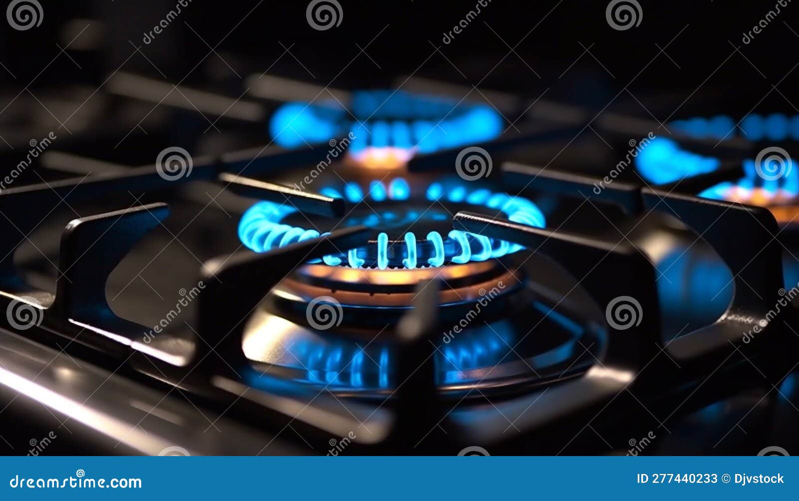 Glowing Blue Flame on Stove Top Burner Generated by AI Stock ...