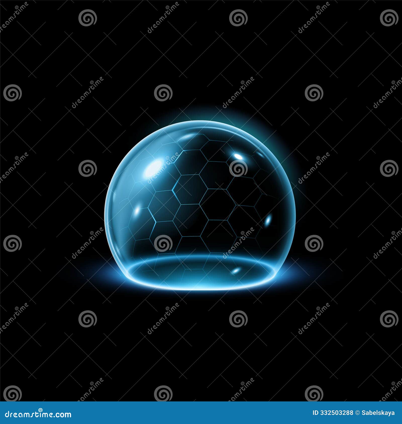 Glowing Blue Glass Sphere Shield with Hexagonal Pattern, Vector Dome ...