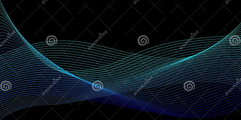 Glowing Blue Green Waves on Black Background for Presentation and ...