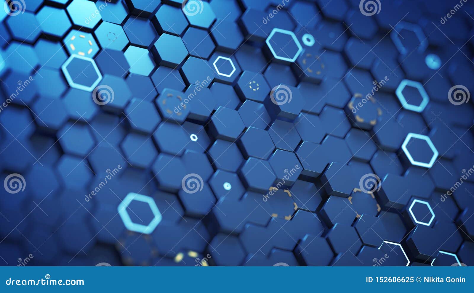 Glowing Blue Hexagons Pattern 3D Rendering Illustration Stock ...